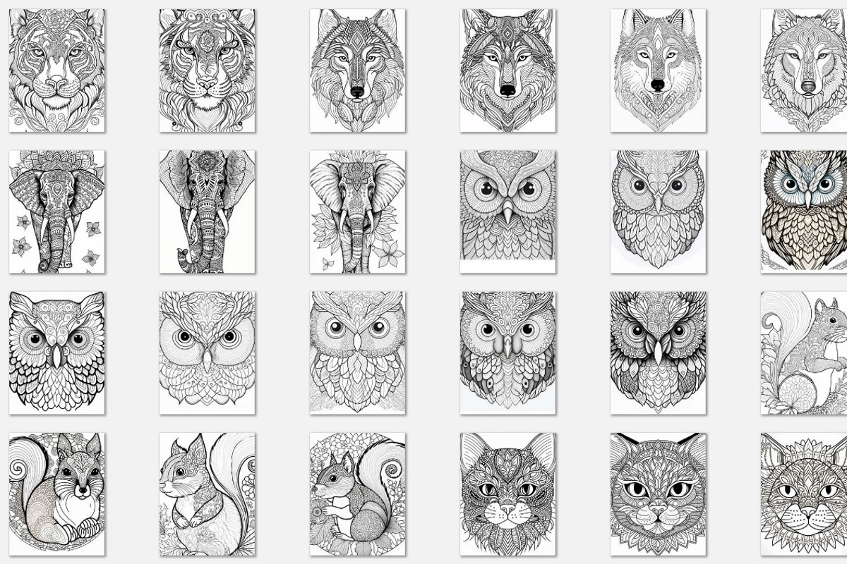 100 Animals Coloring Pages for Adult, an Animal Illustration by Blue ...