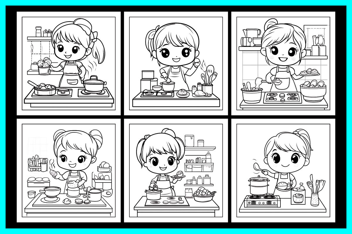 200 Cooking Girl Coloring Pages, a Person Illustration by protabsorkar11