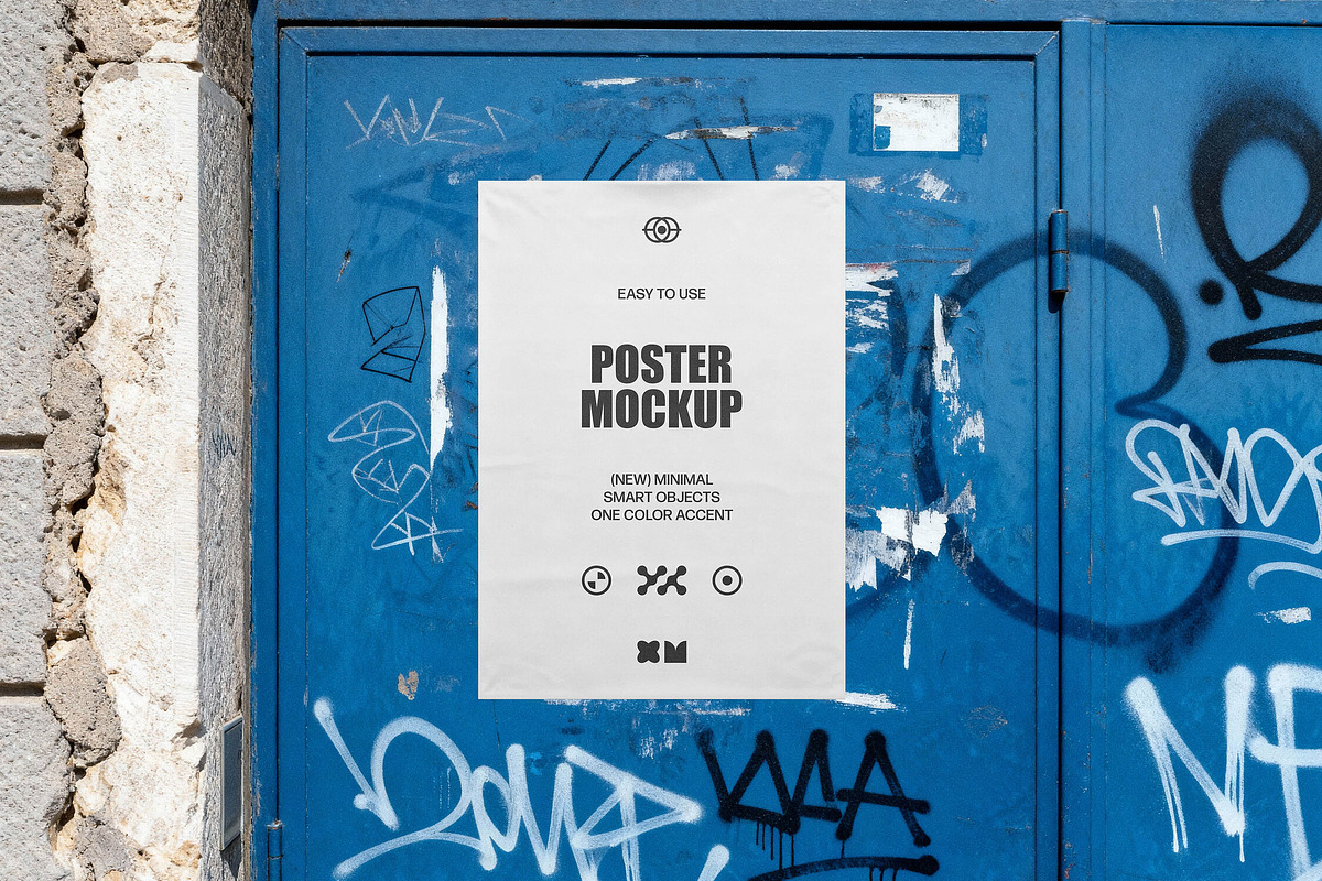 Blue Wall Poster Mockup, an Advertising Mockup by Design Squad
