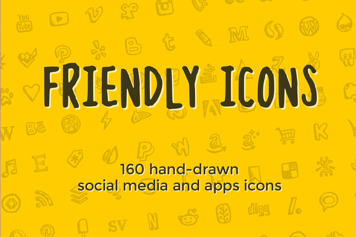 Friendly Icons: 160 social icons, an Icon by Hand-Drawn Goods