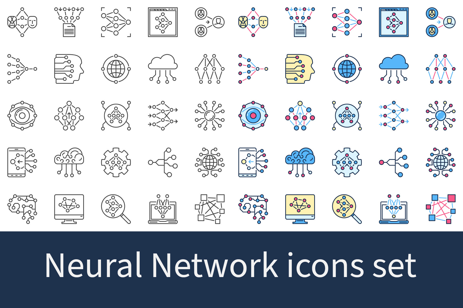 Neural Network icons set, an Outline Icon by Venomous Vector