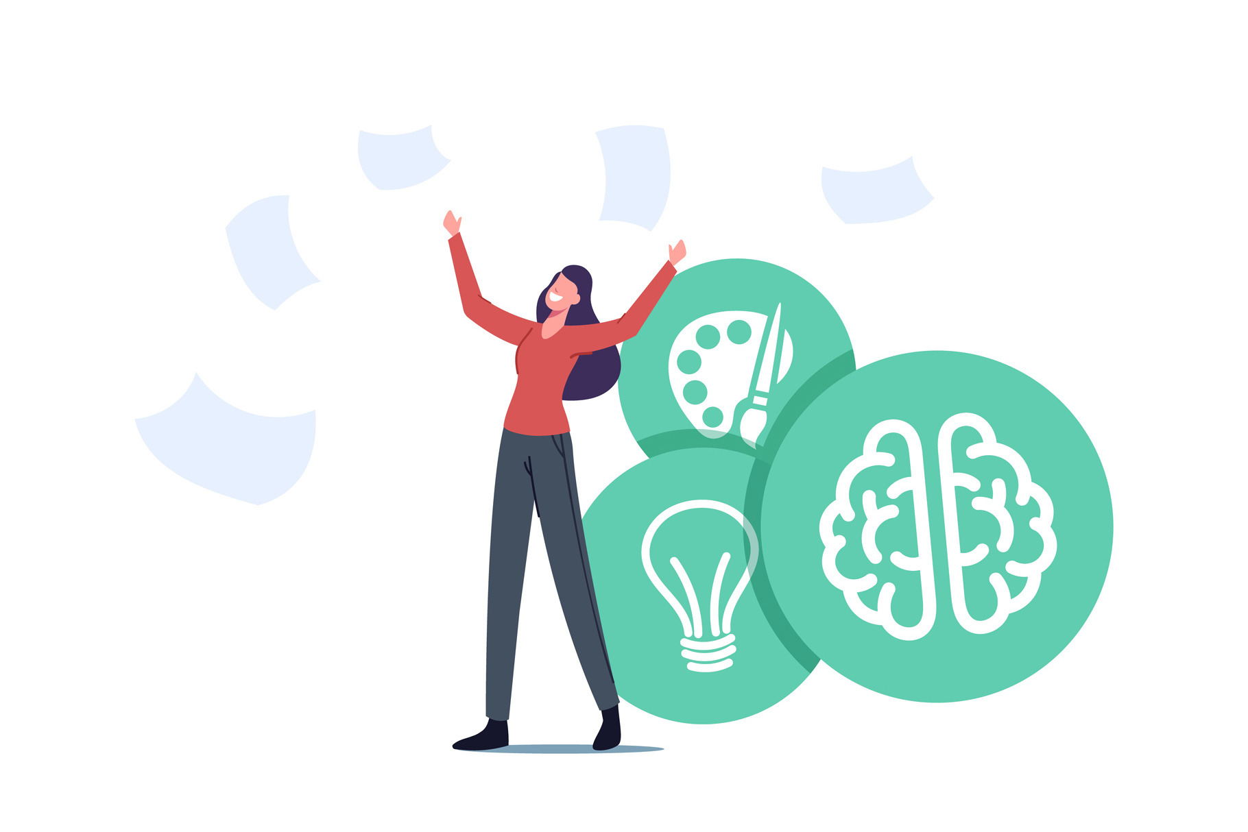 Happy Female Character Give Up, an Illustration by Double Bubble