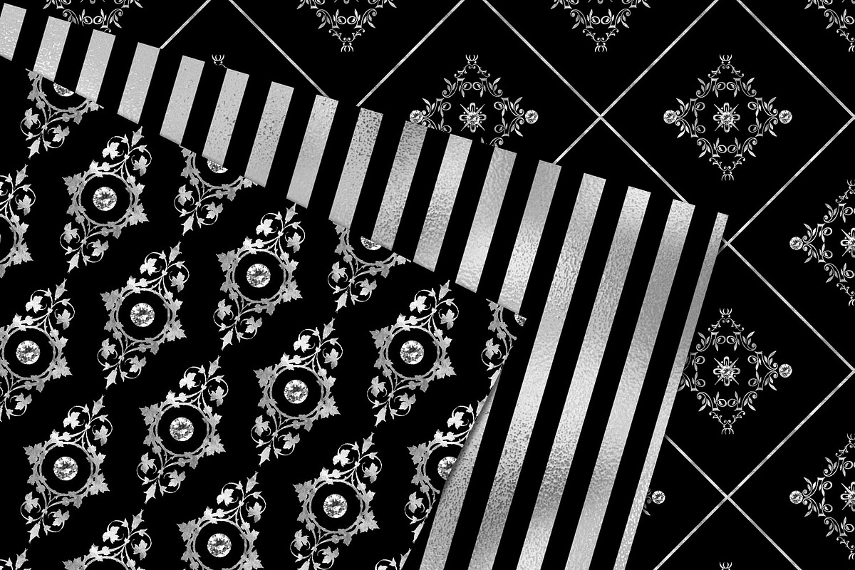 Victorian Black & Silver Patterns, a Pattern Graphic by Digital Curio