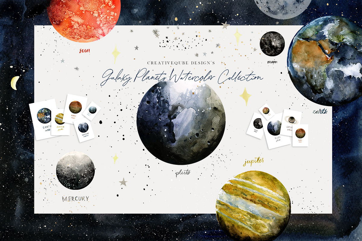 Galaxy Planets Watercolor Collection, an Education Illustration by ...