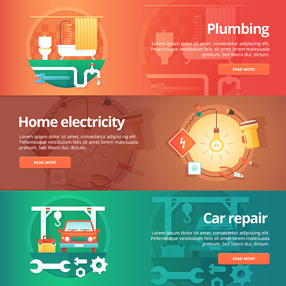 Services Flat Vector Banners Set, a Technology Illustration by painterr