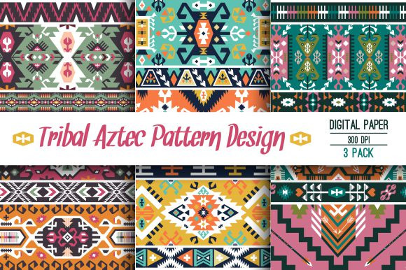 Collection Bright Aztec Patterns, a Pattern Graphic by tomuato