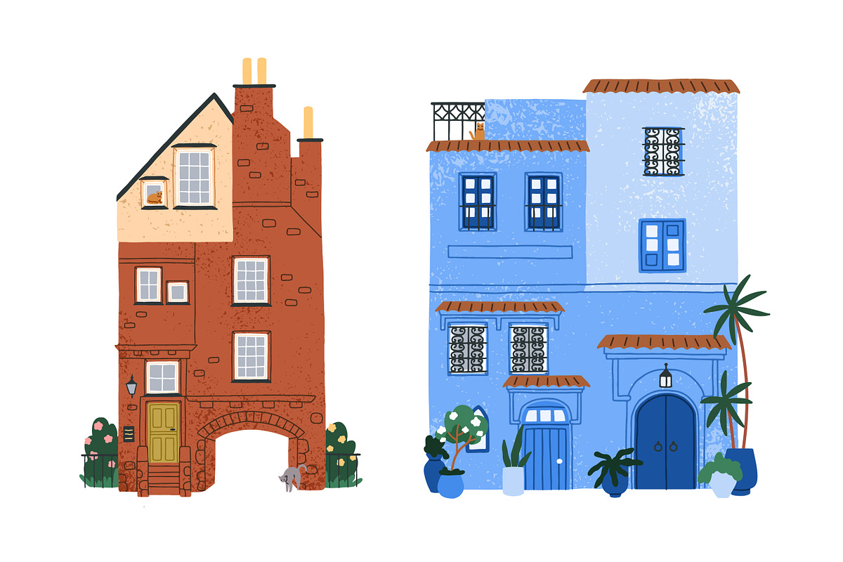 Cute city buildings, houses set, an Object Illustration by Good Studio