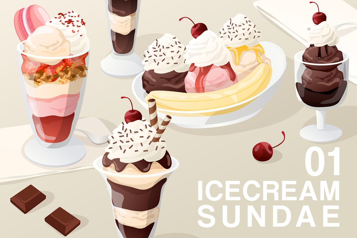 Set of Icecream Sundae 01, an Object Graphic by Daraon