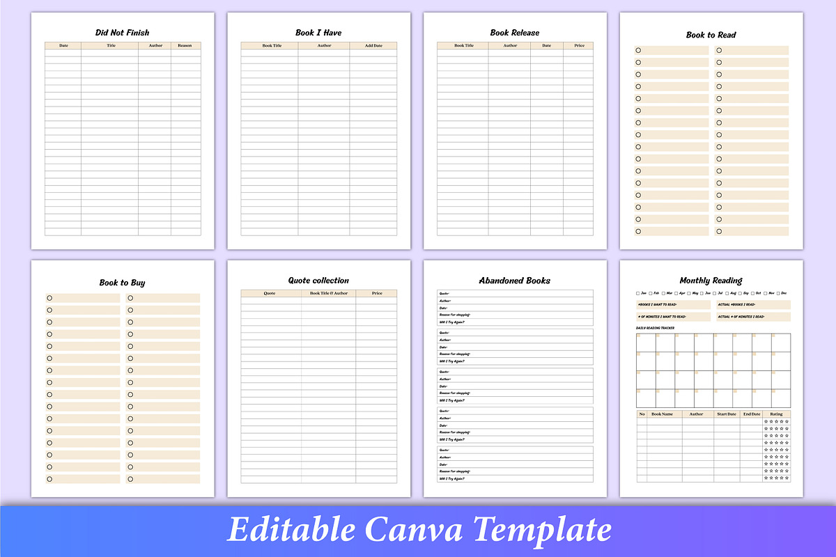 Digital Reading Book Planner Canva