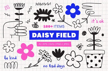 8 Doodle Flowers Clipart & Brushes | Illustrations ~ Creative Market