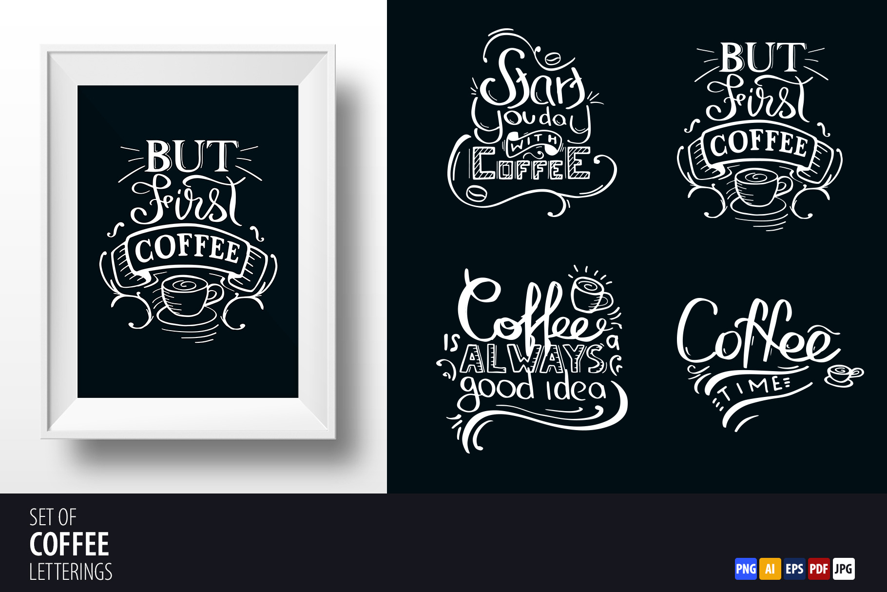 Coffee Lettering in Dark&Light Mood | Decorative Illustrations ...