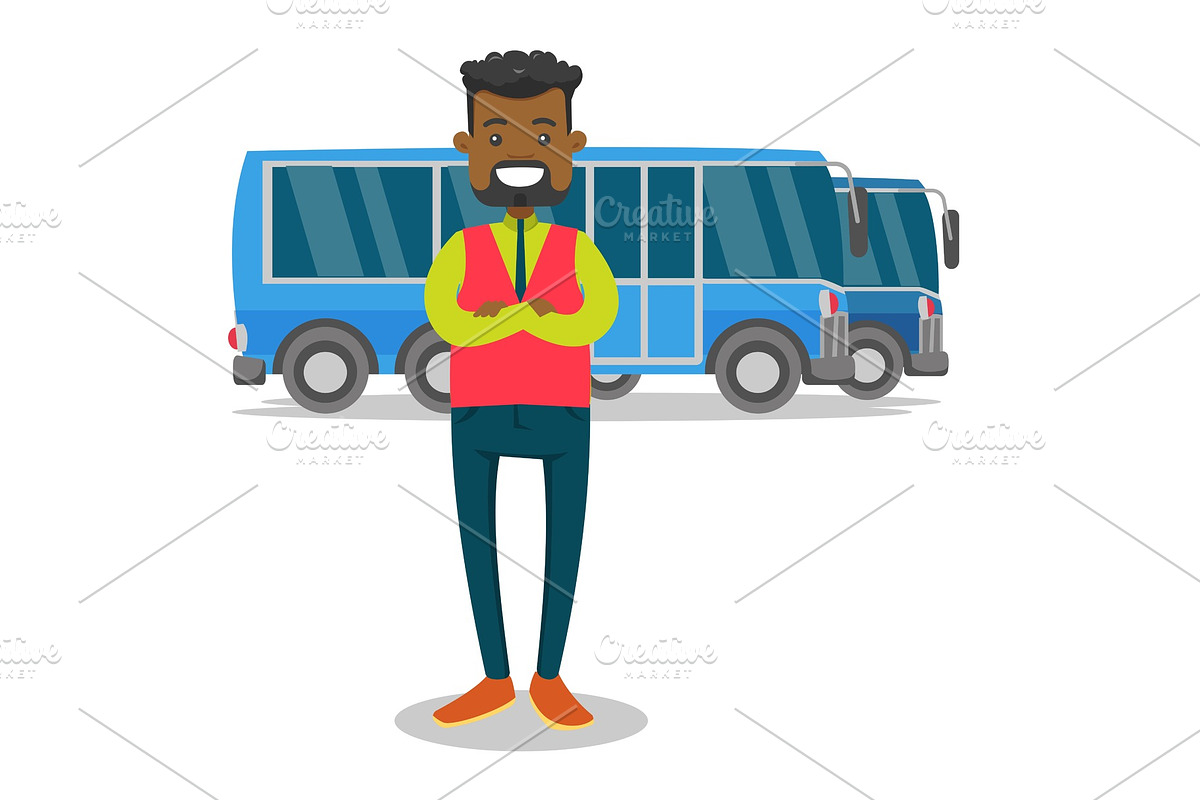 Full length of young black bus driver., an Education Illustration by ...