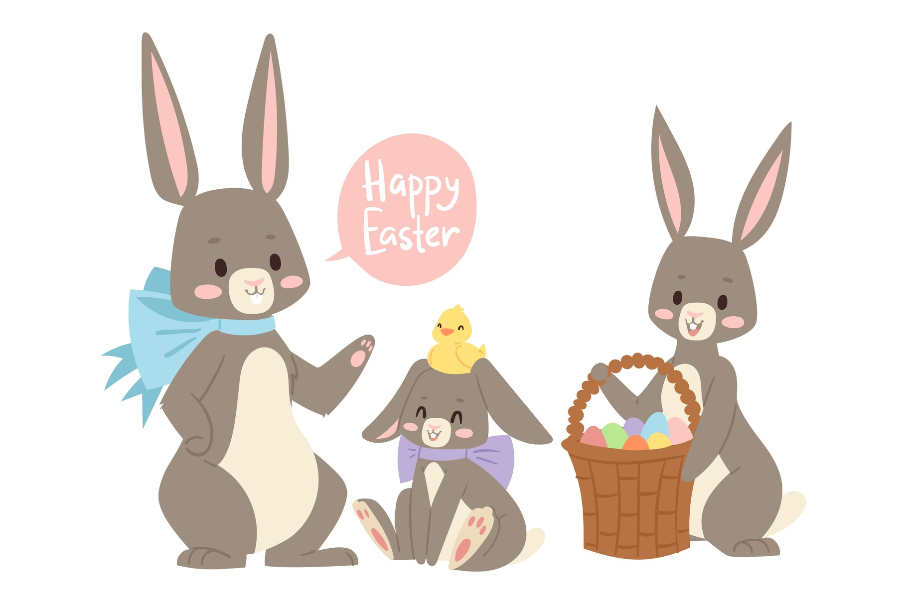 Easter rabbit vector holiday bunny rabbit and Easter eggs pose cute ...