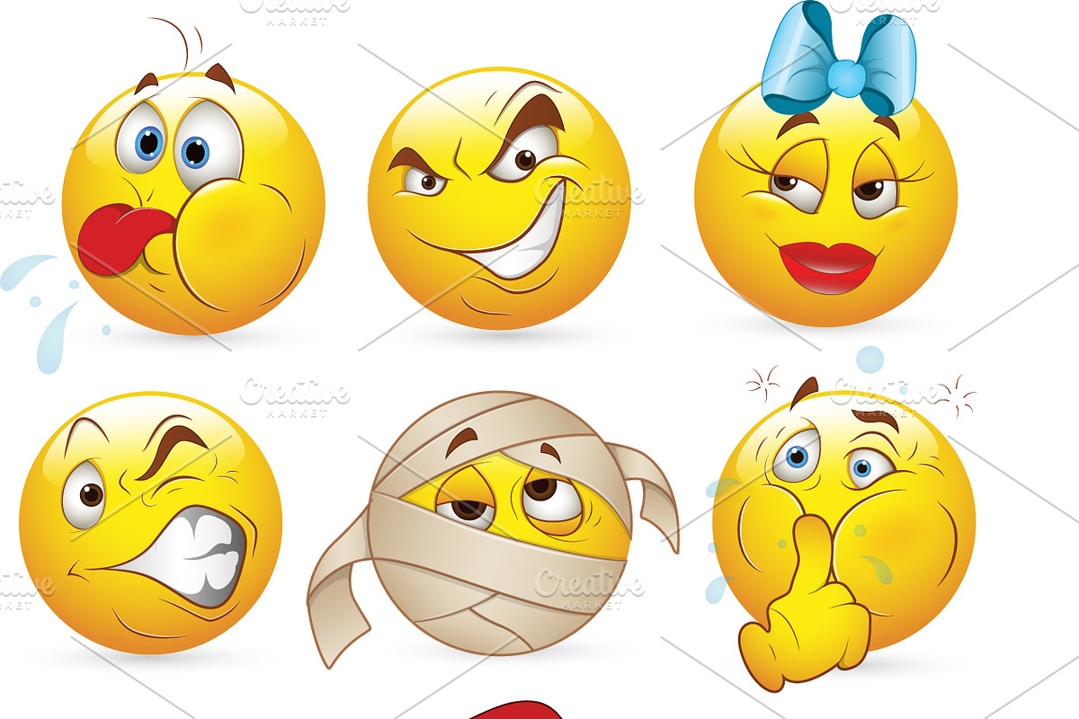 50 Smileys and Emoticons Vectors, an Illustration by TrueMitra Designs