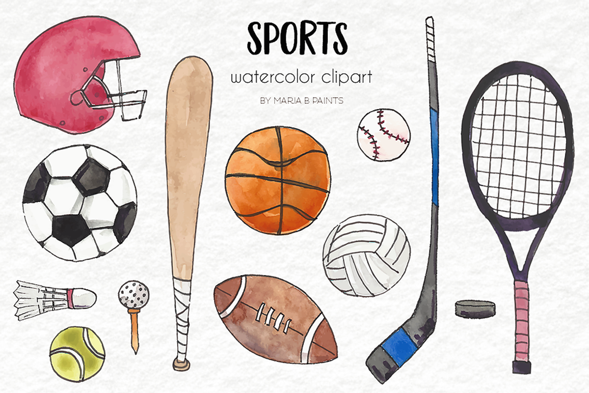 Watercolor Clip Art - Sports, a Sport Illustration by Maria B. Paints