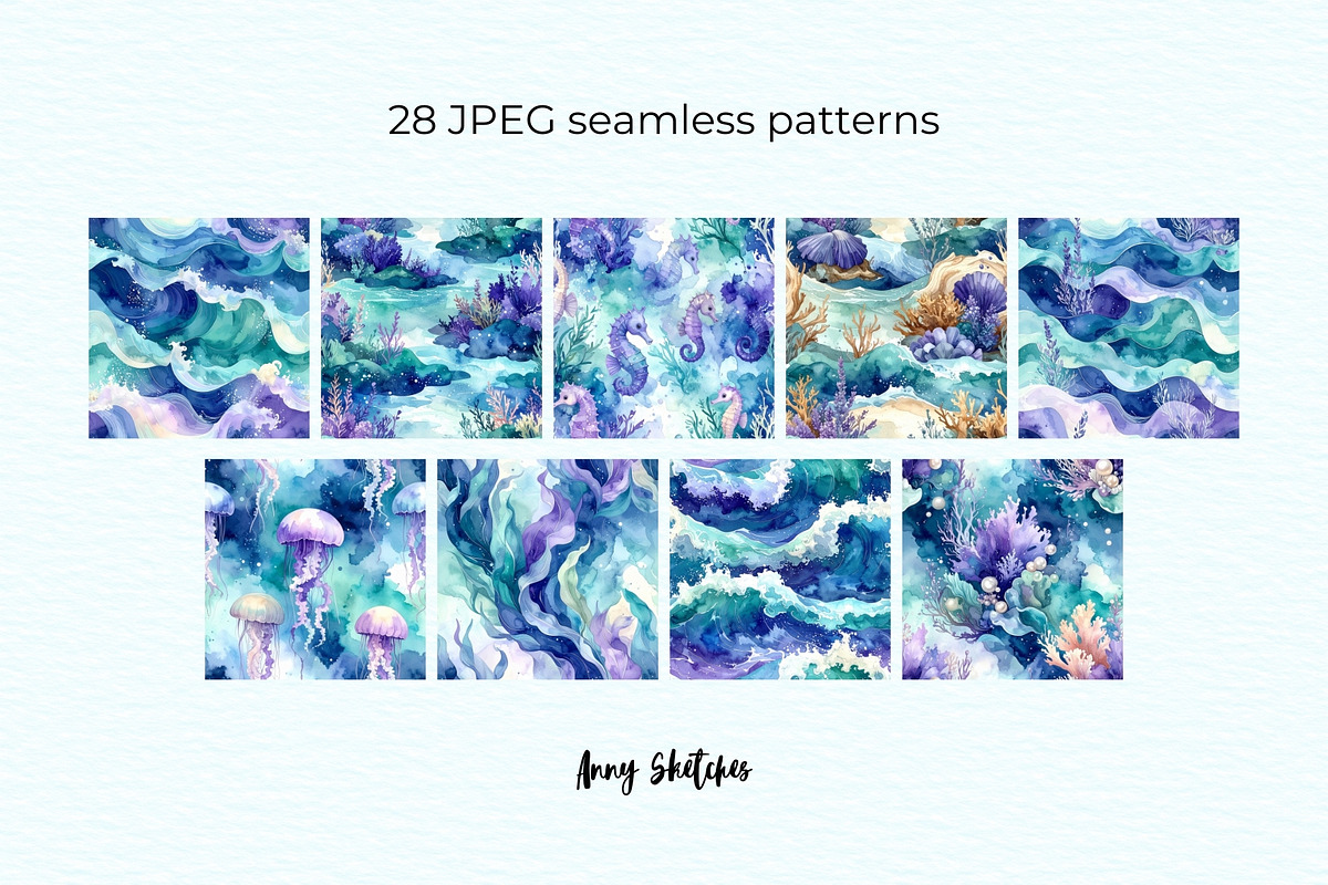 Mermaidcore Seamless Patterns, a Pattern Graphic by Anny Sketches