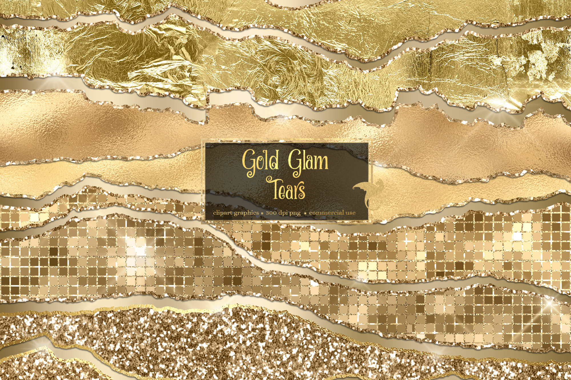 Gold Glam Tears Clipart, a Texture Graphic by Digital Curio