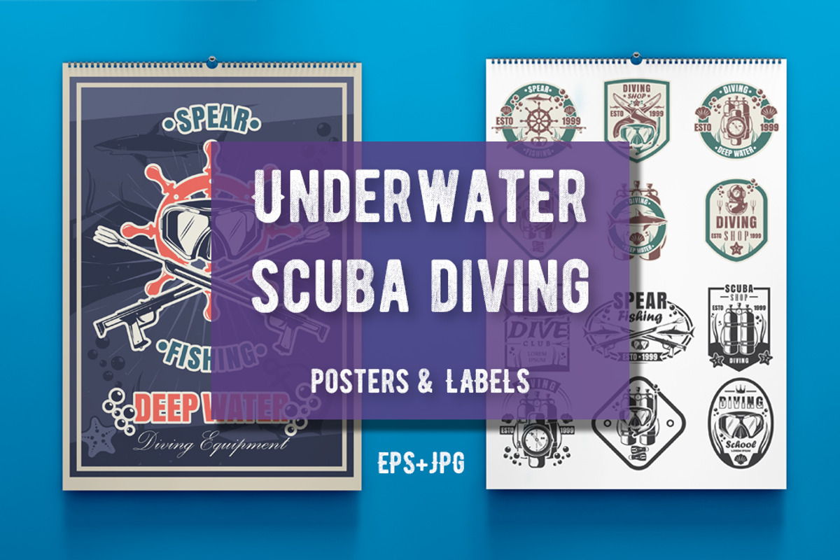 Underwater scuba diving poster logo, an Education Illustration by ...