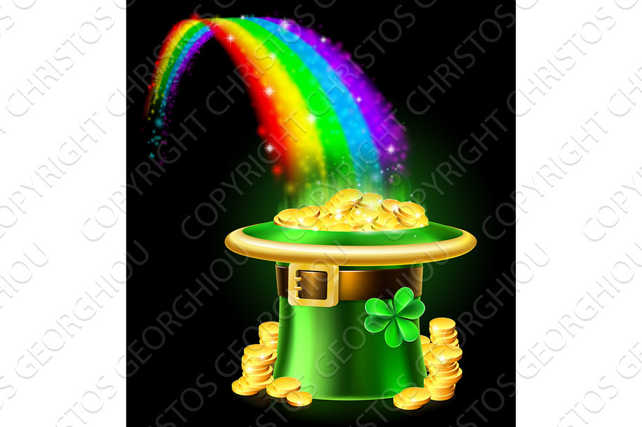 St Patricks Day Leprechaun Rainbow Hat of Gold, an Illustration by ...