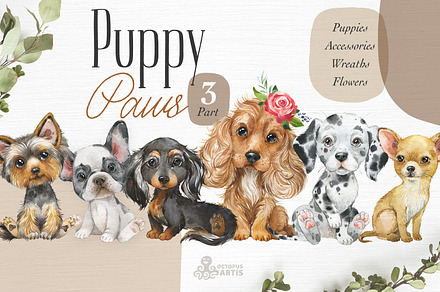 Puppy Paws 3. Watercolor Collection, an Illustration by OctopusArtis