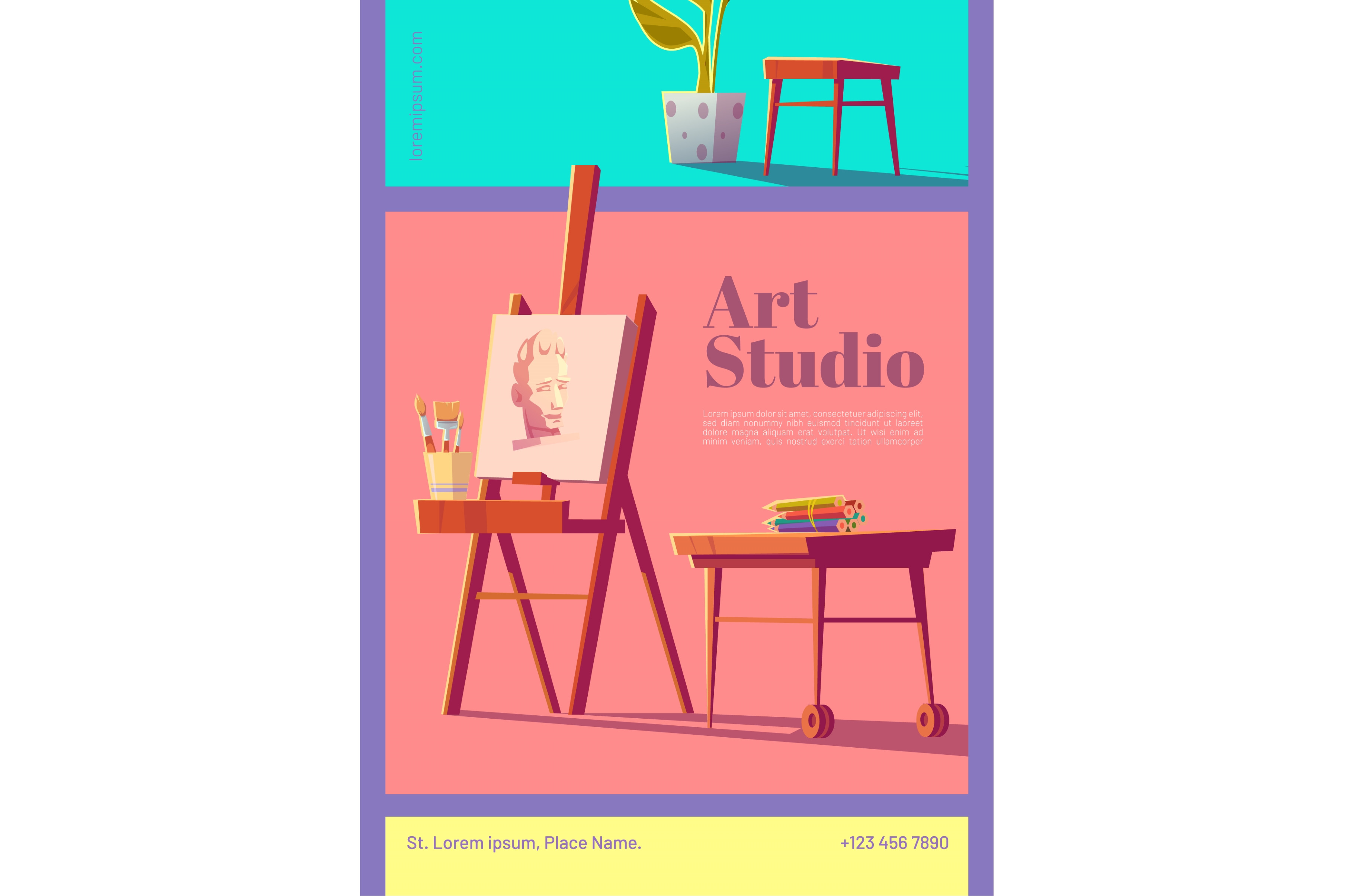 Art studio with artist stuff cartoon, a Work Illustration by art PVP ...