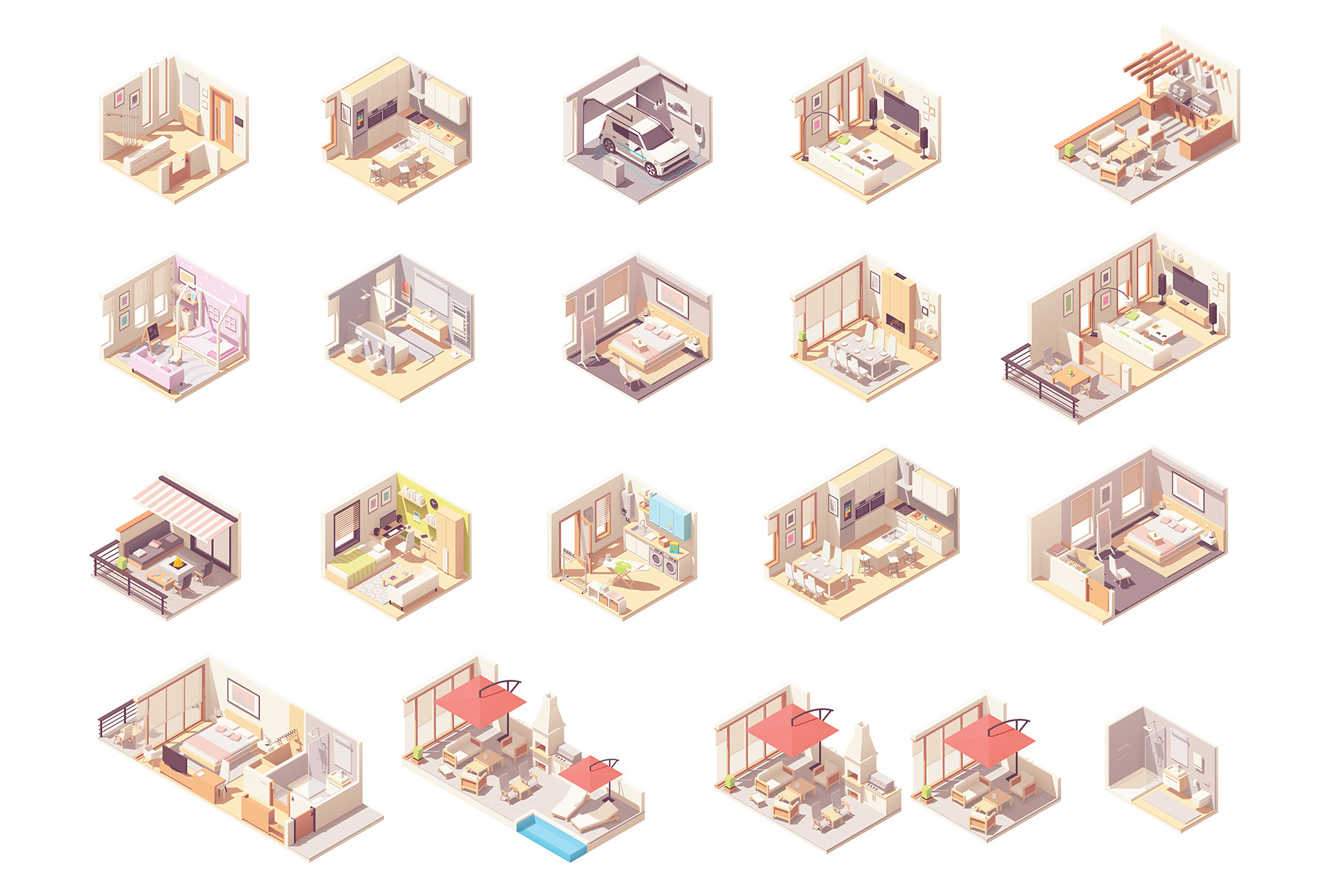 Vector isometric rooms set, a Graphic by tele52