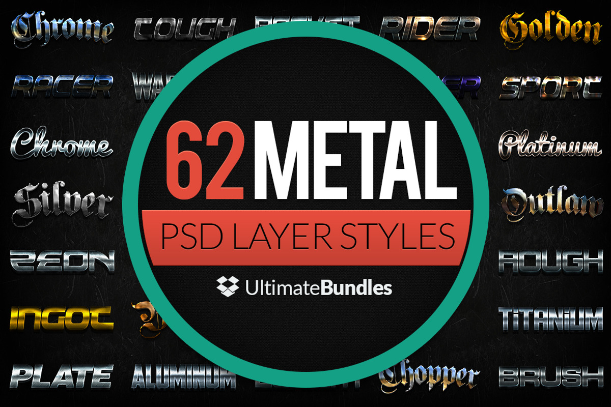 Metal & Chrome Layer Styles Bundle, a Layer Style Add-On by Creativenauts