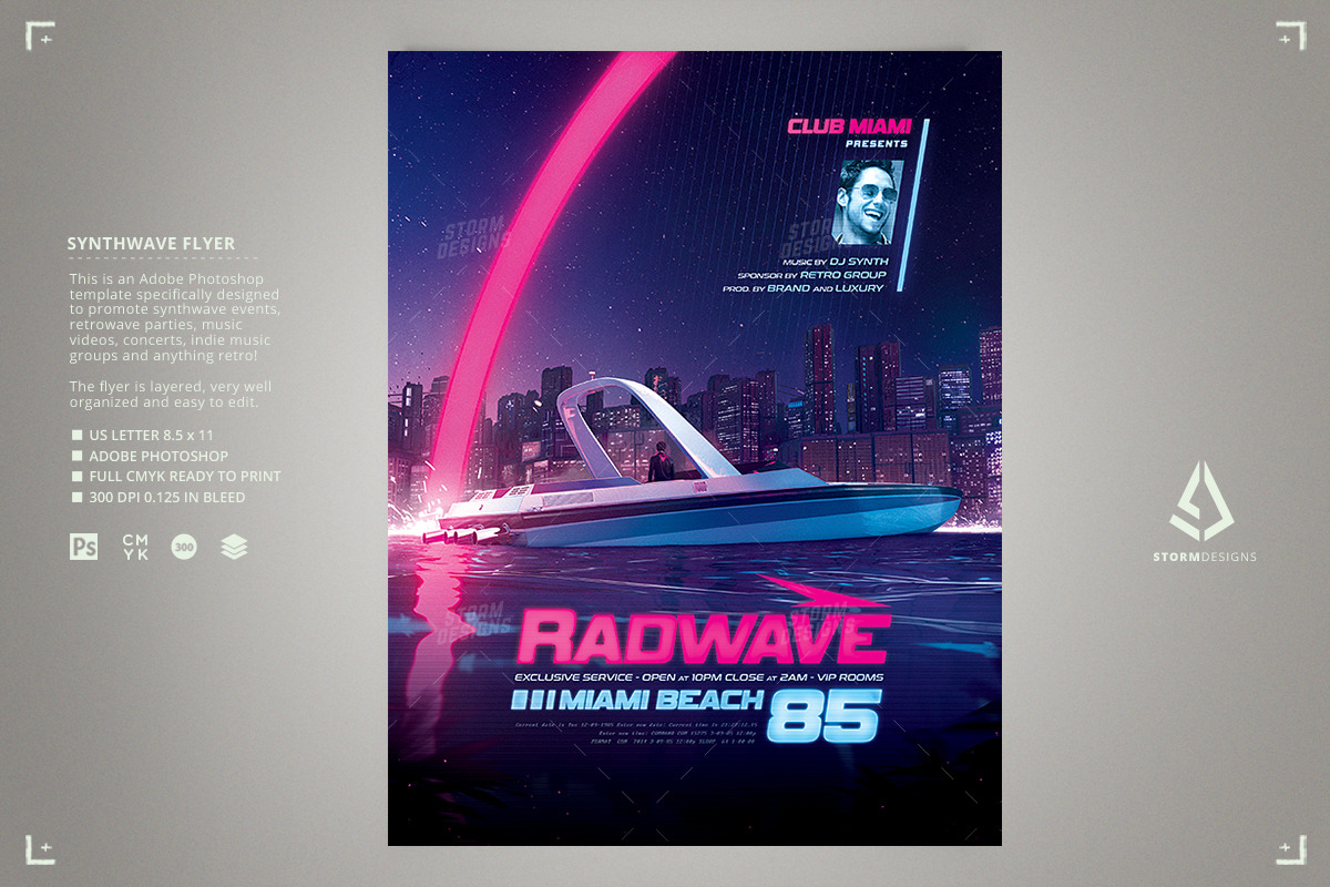 Synthwave Flyer Scarab Miami Vice, a Flyer Template by Storm Pixels