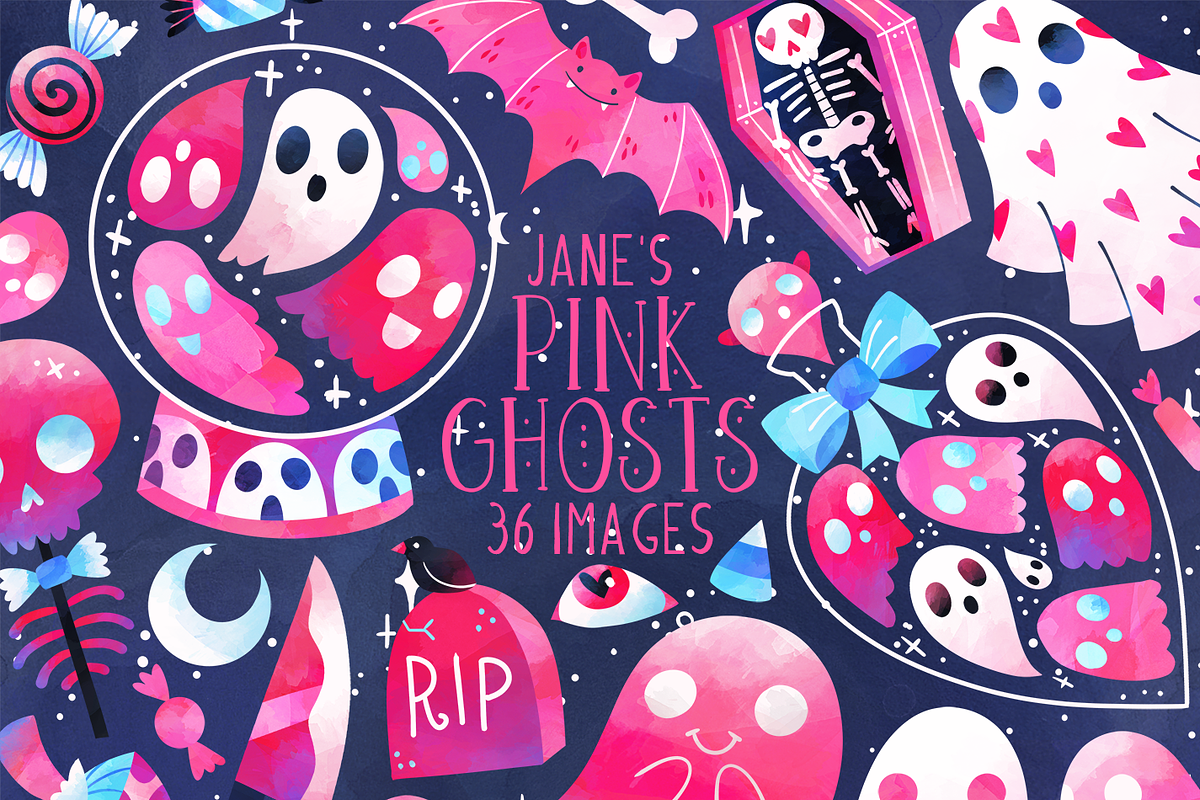 Halloween Pink Ghosts Clipart, a Seasonal Illustration by DigitalArtsi