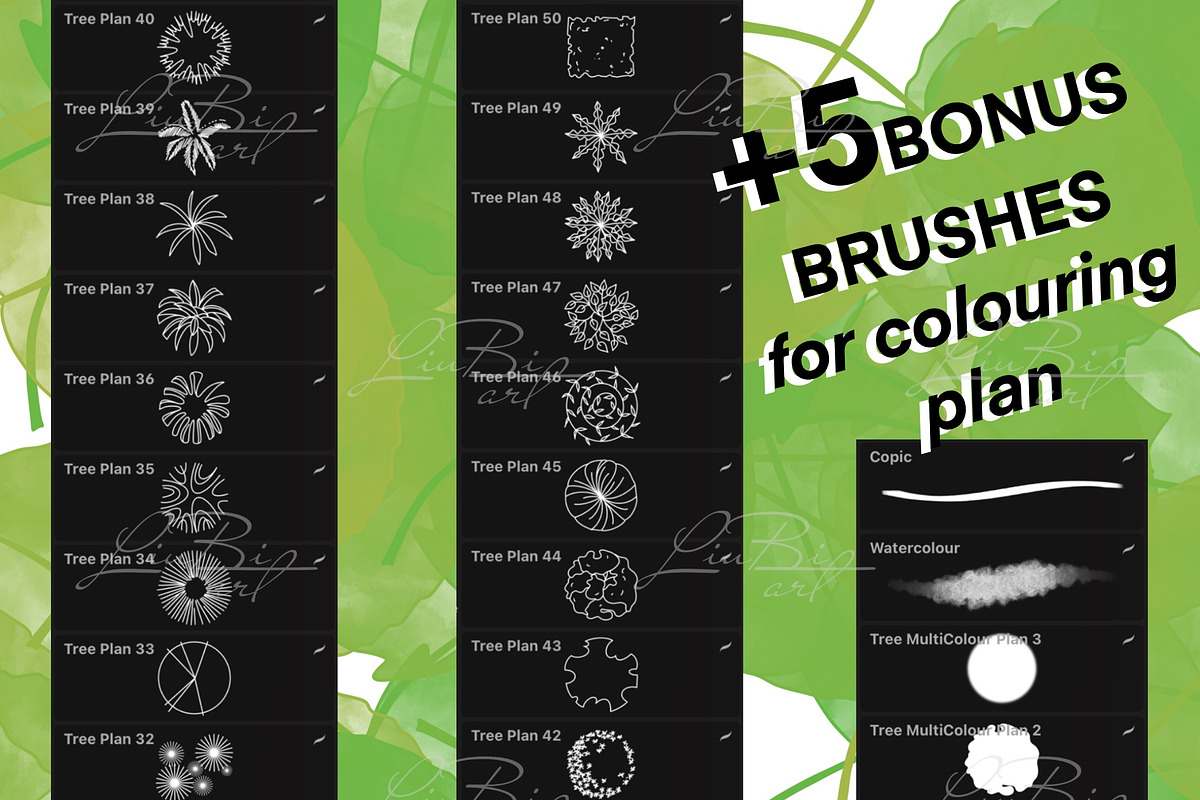 62 Procreate Tree Plan Stamps Brush, a Brush Add-On by LiuBi Art