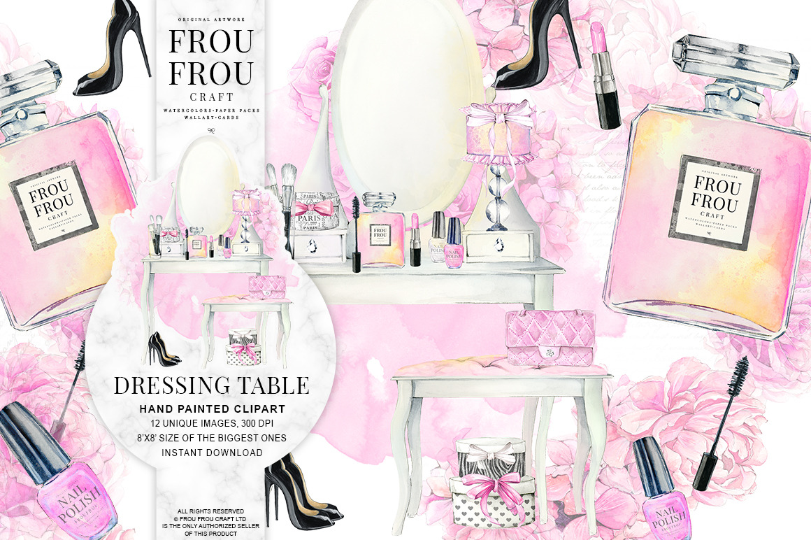 Makeup Watercolor Clipart Vanity, an Illustration by Frou Fou Craft