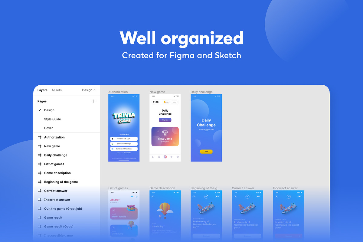 Quiz App, Trivia game UI Kit for Figma
