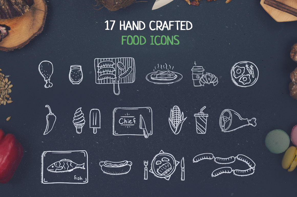 17 Hand Crafted food Icons, an Icon by KULISTOV