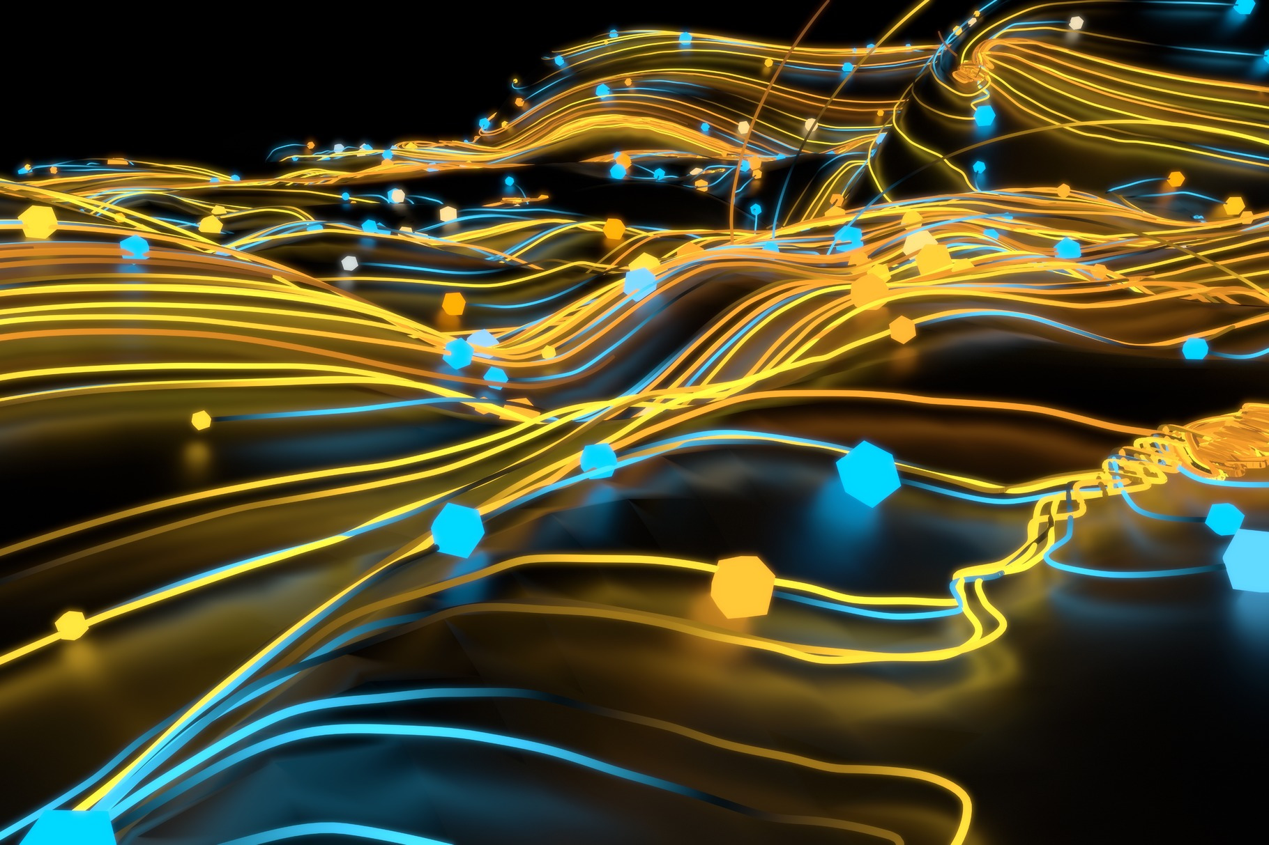 Neon glowing twisted cosmic lines on, a Technology Illustration by ...