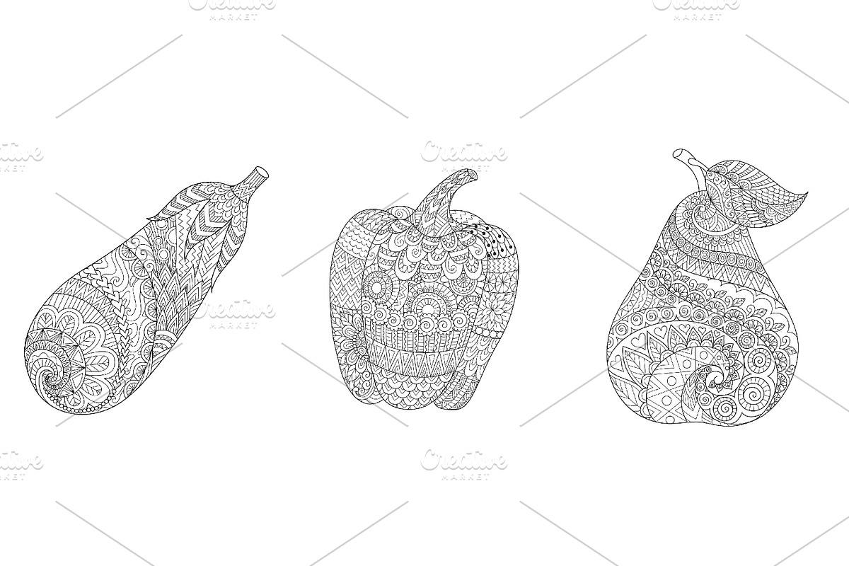 15 Fruits &Vegetables coloring pages, a Decorative Illustration by ...