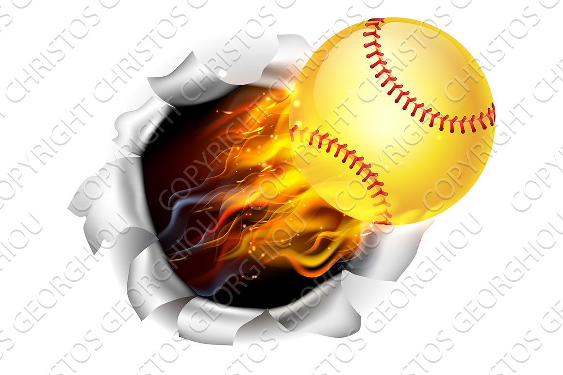 Flaming Softball Ball Tearing a Hole in the Background, a Sport ...