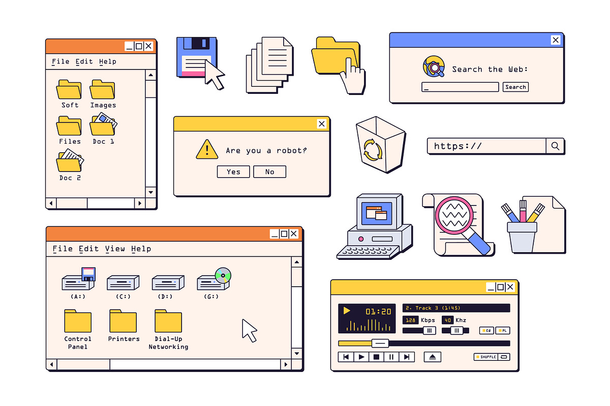 Retro vaporwave interface elements, an Illustration by Good Studio