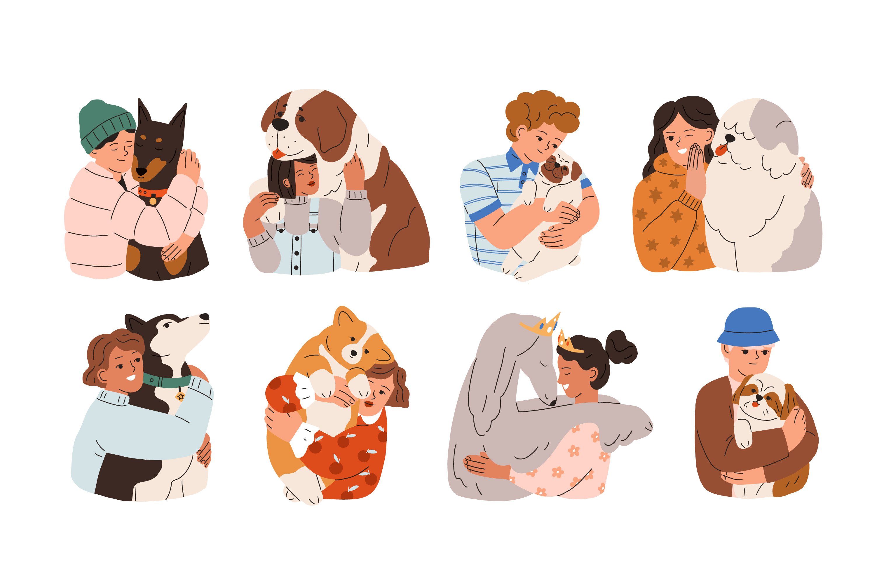Happy kids hugging cute dogs set, an Animal Illustration by Good Studio