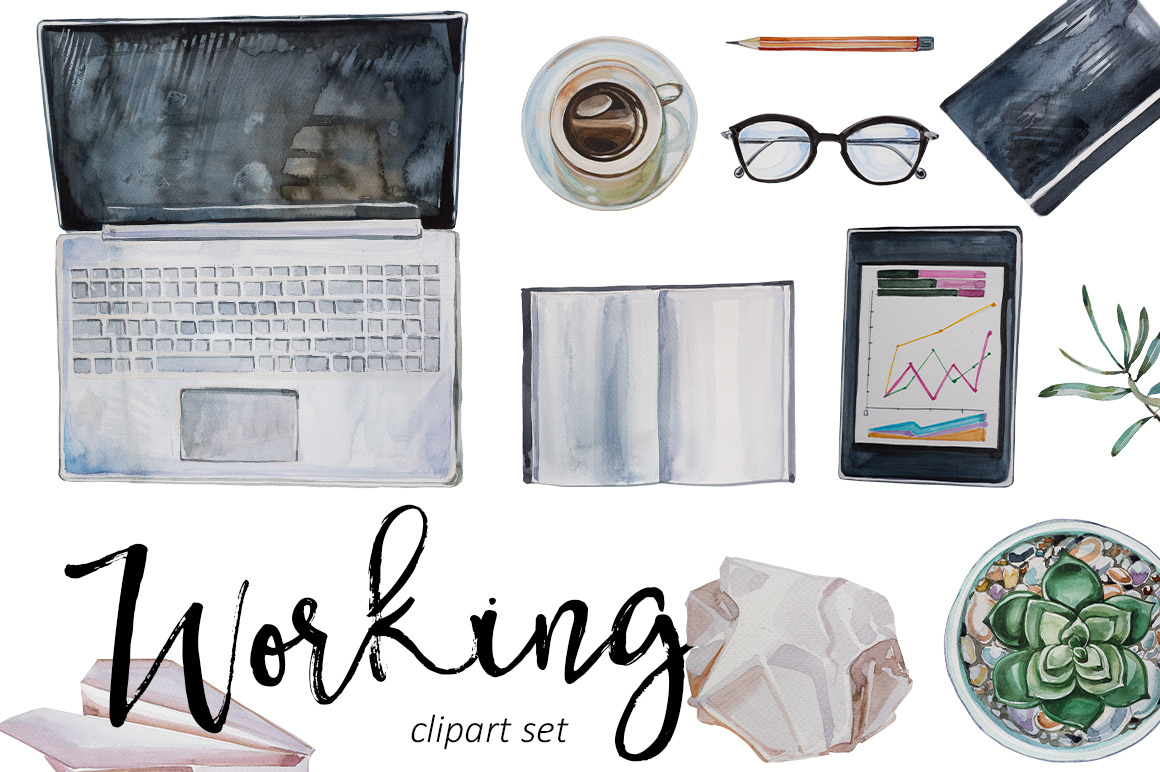 Watercolor Working Clipart Set, an Education Illustration by ...