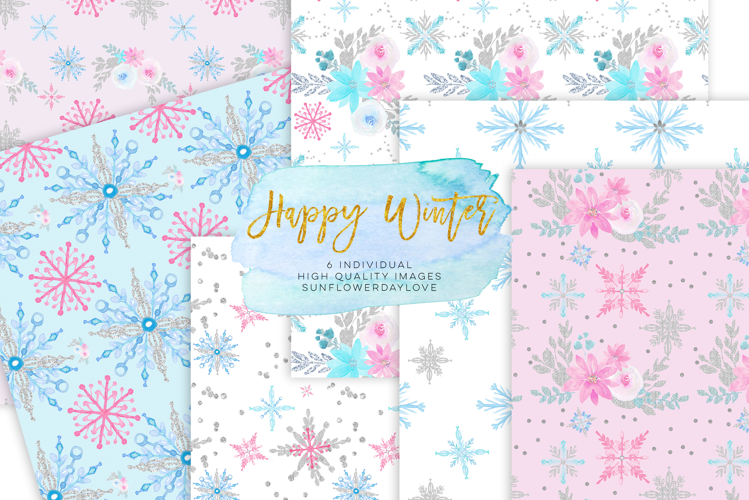 Winter Digital Paper, a Pattern Graphic by Sunflower Day Love