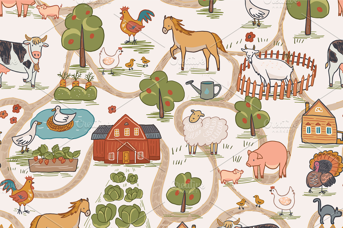 Farm Animals, a Pattern Graphic by GooseFrol