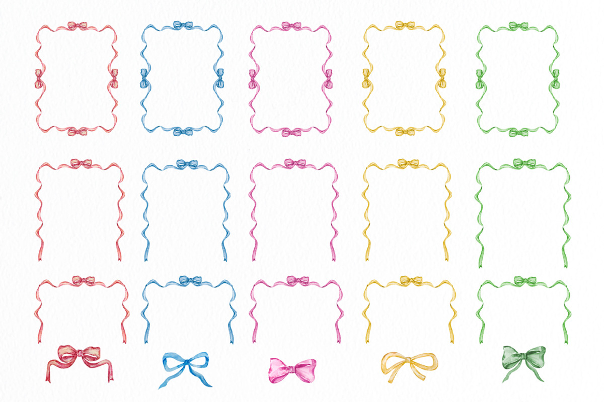 Watercolor Ribbon Bow Frames Clipart, a Graphic by SvetaArtStore