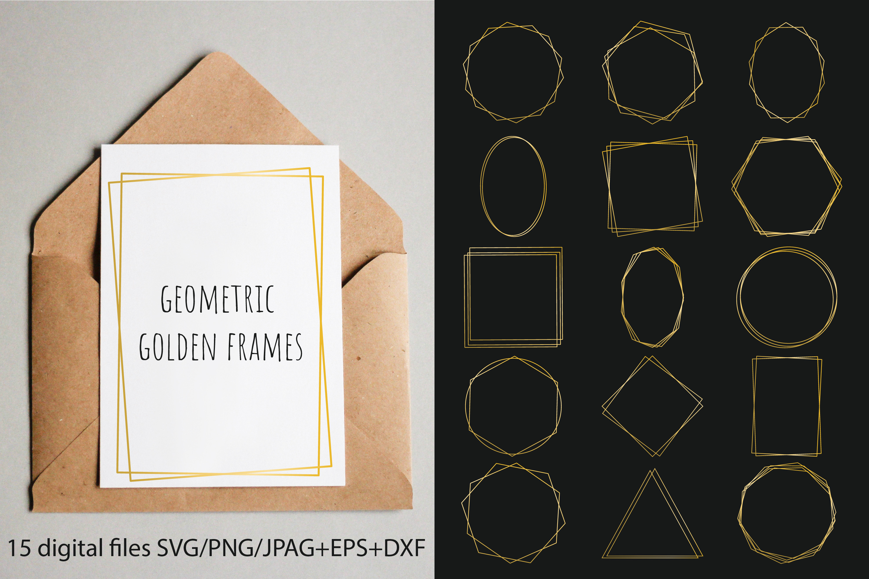 Geometric gold frames clipart 15 | Creative Market