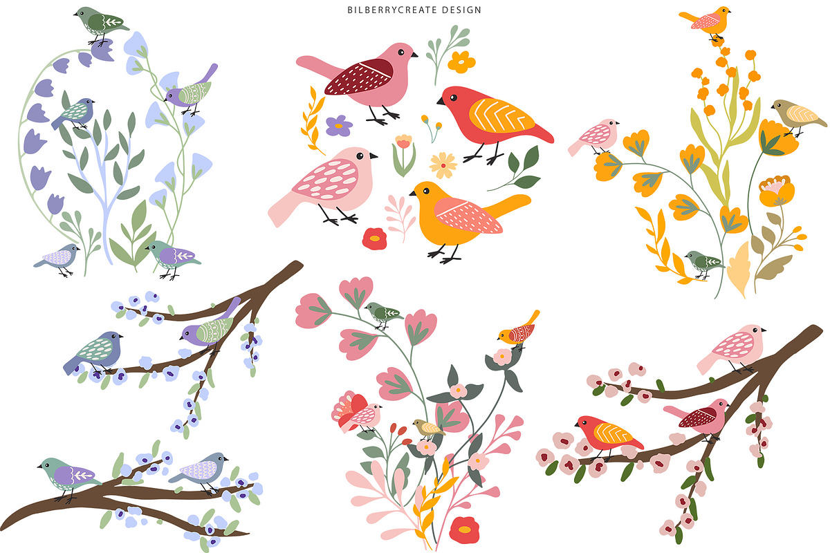 Early birds spring art set, an Animal Illustration by BilberryCreates