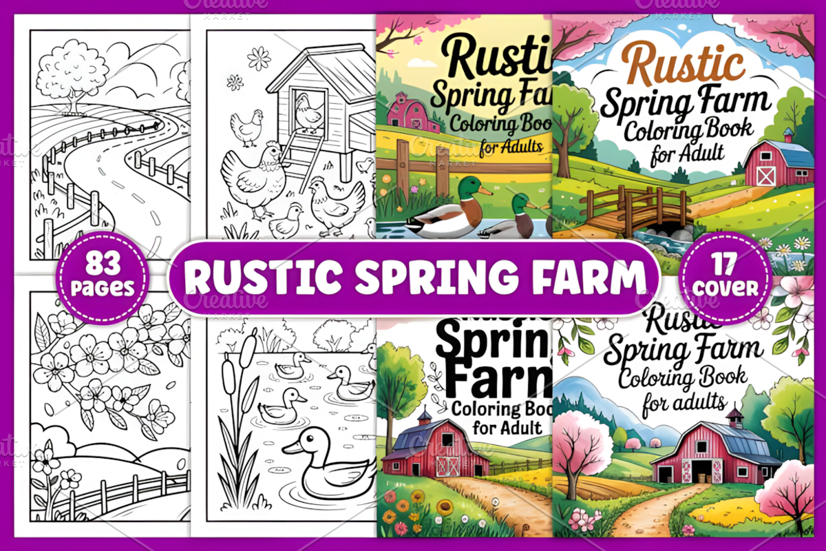 Rustic Spring Farm Coloring Pages, a Decorative Illustration by Daisy ...
