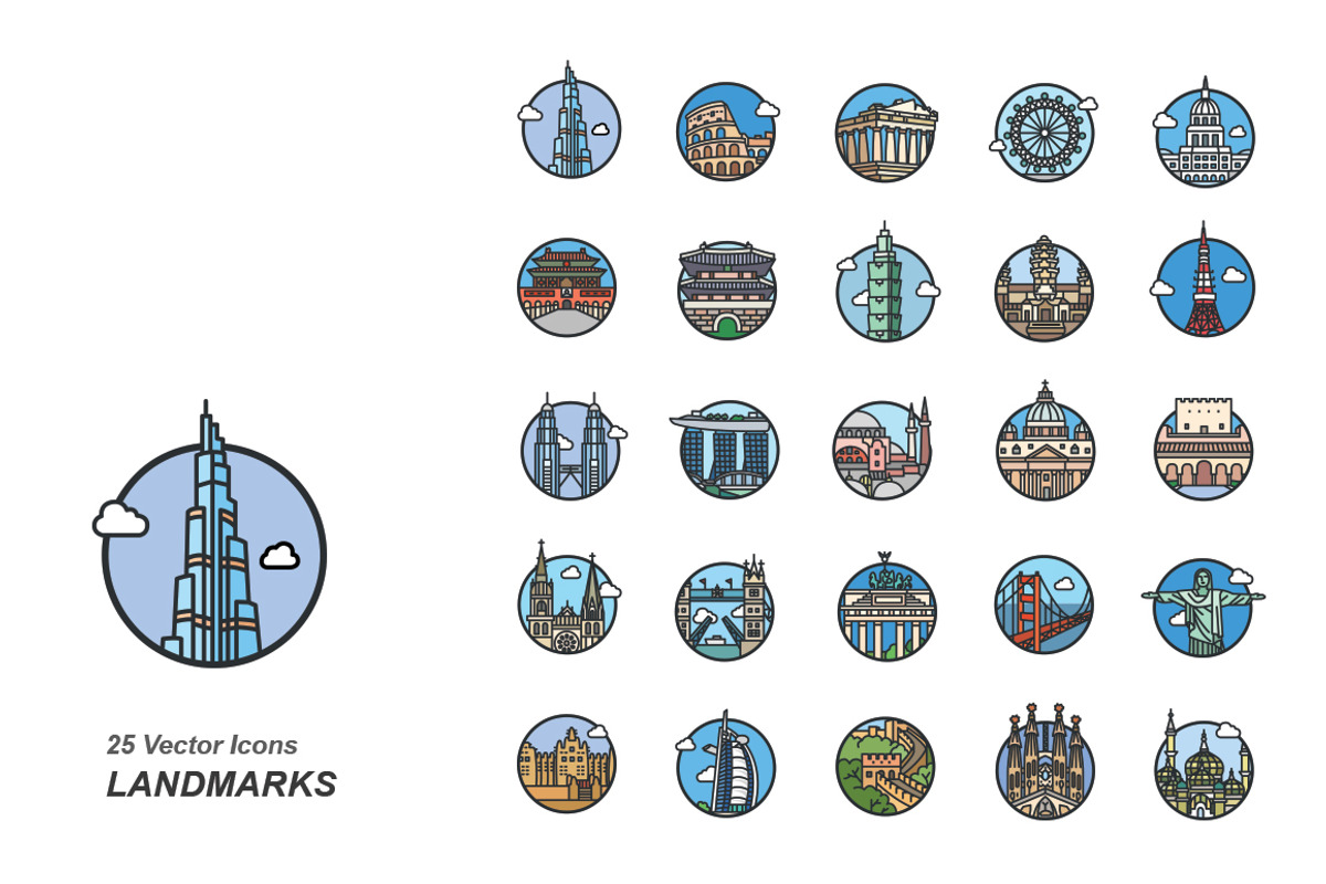 Landmarks color vector icons, an Icon by Jisun Park