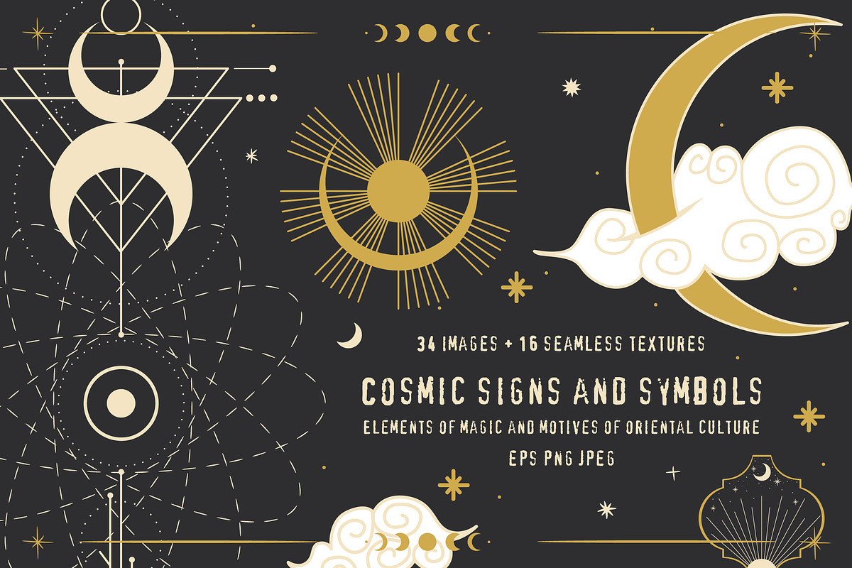Cosmic signs and symbols, a Decorative Illustration by Chikovnaya