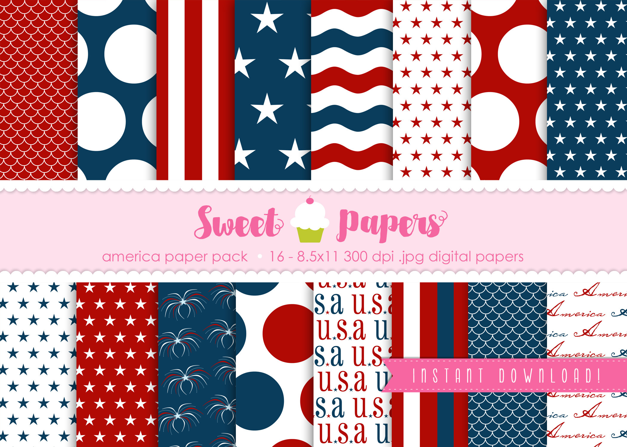 America Digital Paper Pack SPAM01, a Pattern Graphic by Sweet Papers ...