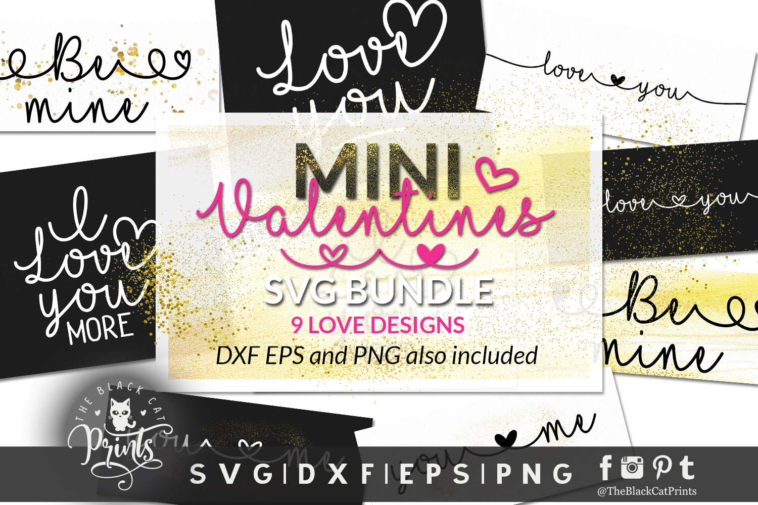 Mini Valentines bundle SVG DXF EPS, an Illustration by TheBlackCatPrints