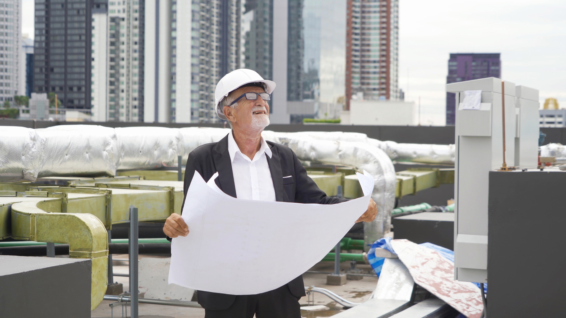An old elderly engineer man or worker, people working in industr, a ...
